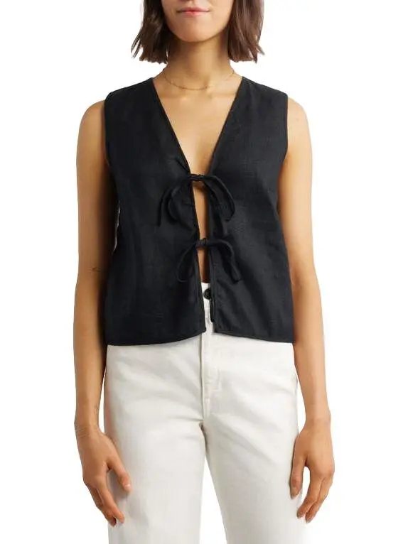 Rails Linen Tie-front Vest - Black