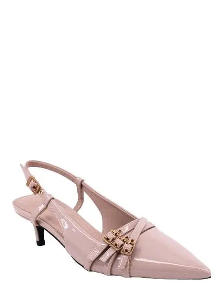 SHU SHOP Nadja Pointed-toe Kitten Heel Slingback Pumps - Beige Patent