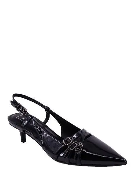 SHU SHOP Nadja Pointed-toe Kitten Heel Slingback Pumps - Black Patent