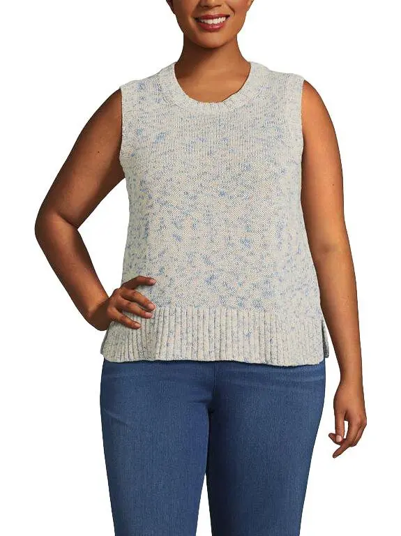 LANDS' END Cotton Blend Textured Crewneck Vest - Ivory Rainbow Space Dye
