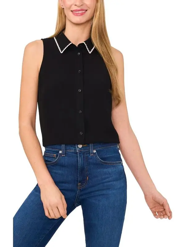 CECE DUPRAZ Scallop Trim Button-up Shirt - Rich Black