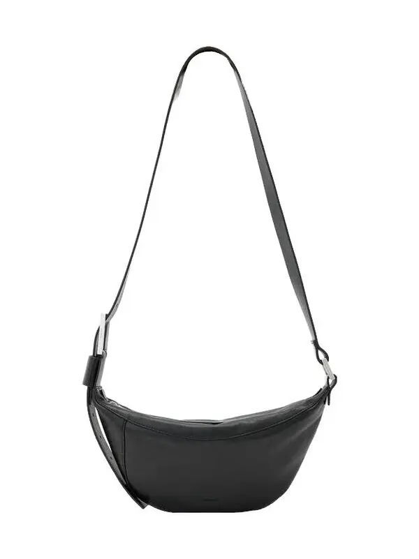 ALLSAINTS Leather Crescent Crossbody Bag - Black/silver