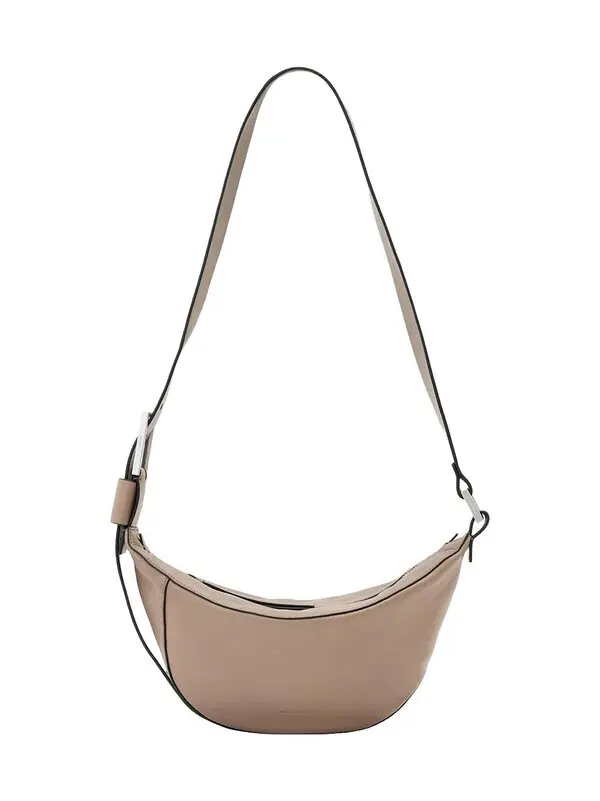 ALLSAINTS Leather Crescent Crossbody Bag - Mocha Brown