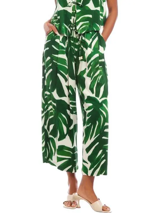 Fifteen Twenty Printed Wide Leg Crop Drawstring Pants - Print