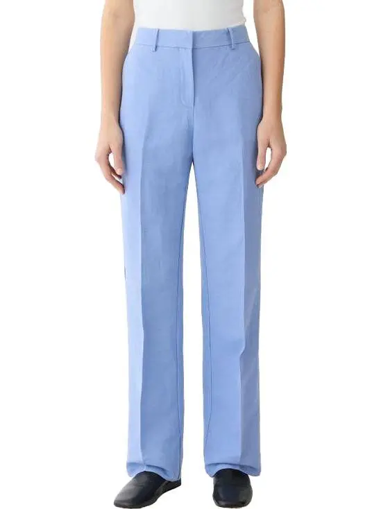 Lafayette 148 New York Gates Silk & Linen Straight-leg Pants - Iris