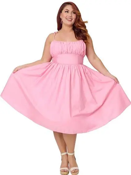 Unique Vintage 1950s Cotton Swing Dress - Rose Pink Solid