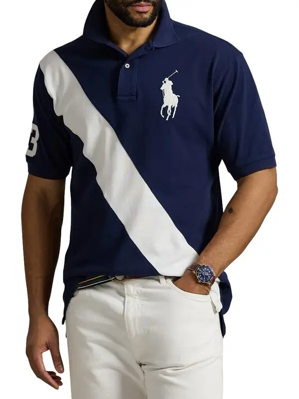 Polo Ralph Lauren Big & Tall Big Pony Mesh Polo Shirt - Newprt Navy And Whte