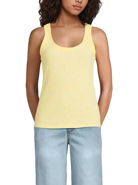 LANDS' END Pointelle Rib U-neck Tank - Pale Yellow/white Easy Stripe