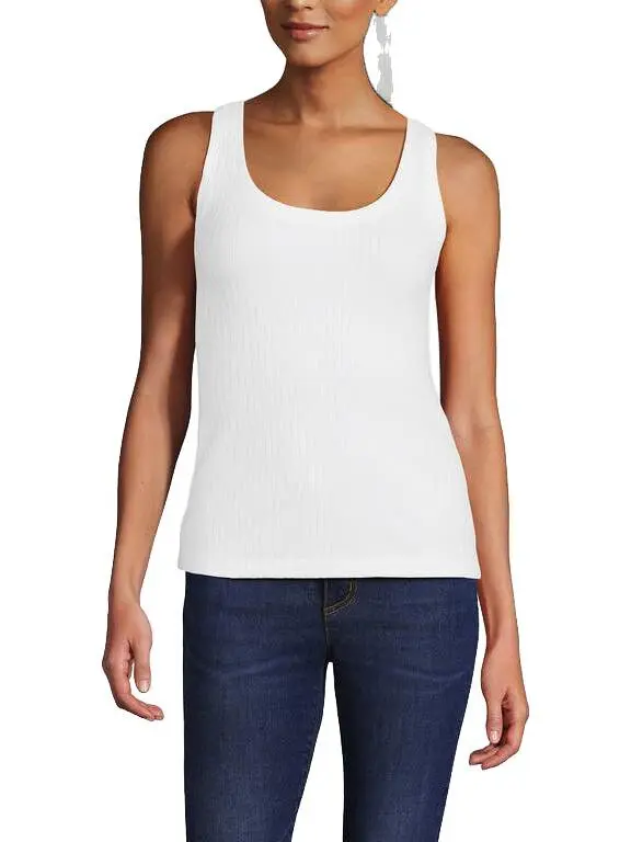 LANDS' END Pointelle Rib U-neck Tank - White