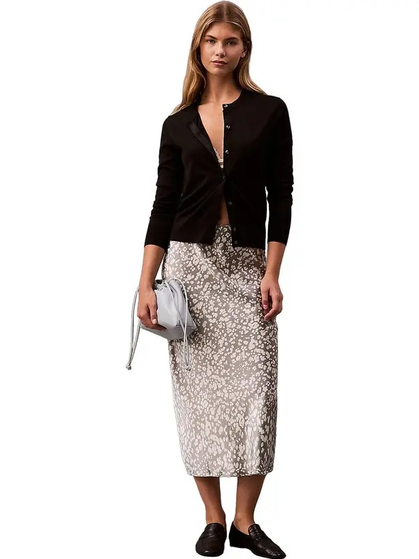 Calvin Klein Crushed Satin Printed Midi Skirt - Gray