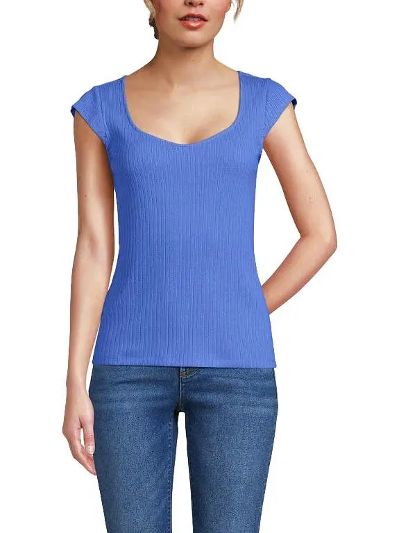 LANDS' END Pointelle Cap-sleeve Top - Crisp Blue