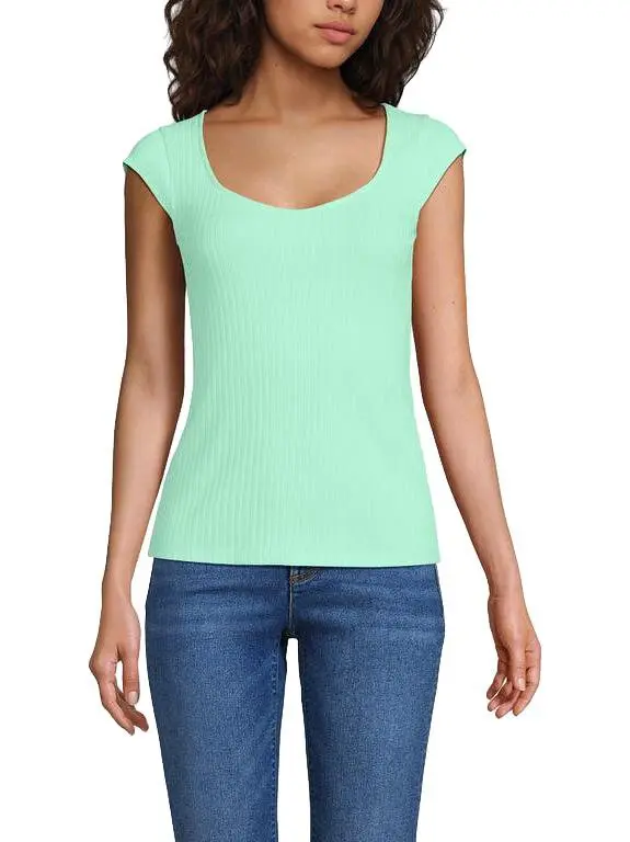 LANDS' END Pointelle Cap-sleeve Top - Frosted Mint