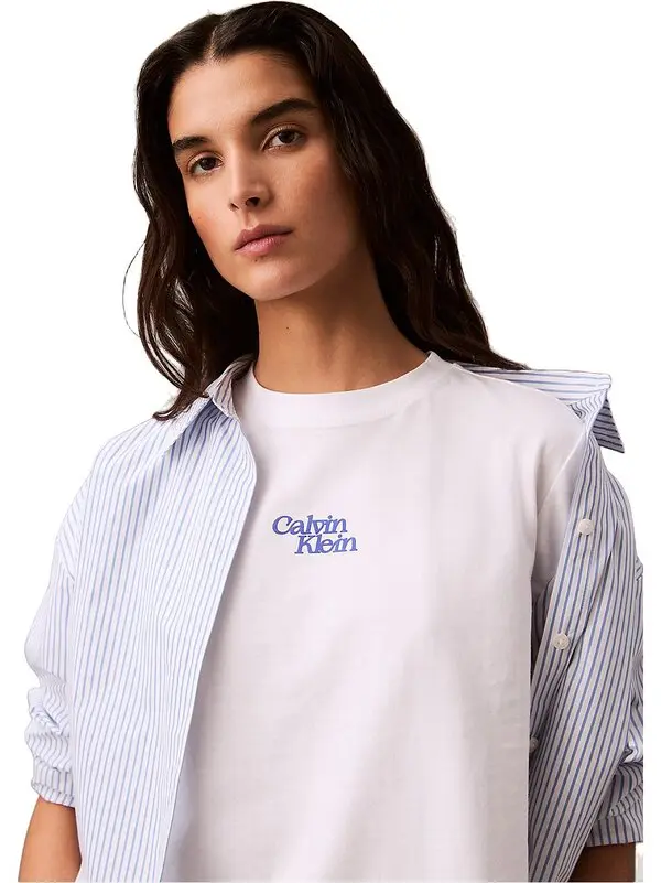 Calvin Klein Flocked Logo Graphic Slim T-shirt - Brilliant White