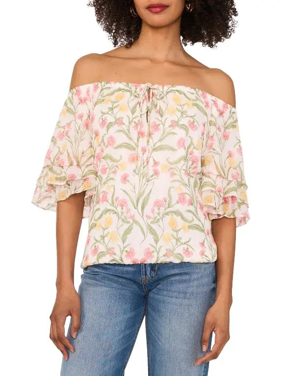 Vince Camuto Off-the-shoulder Flutter Sleeve Blouse - New Ivory