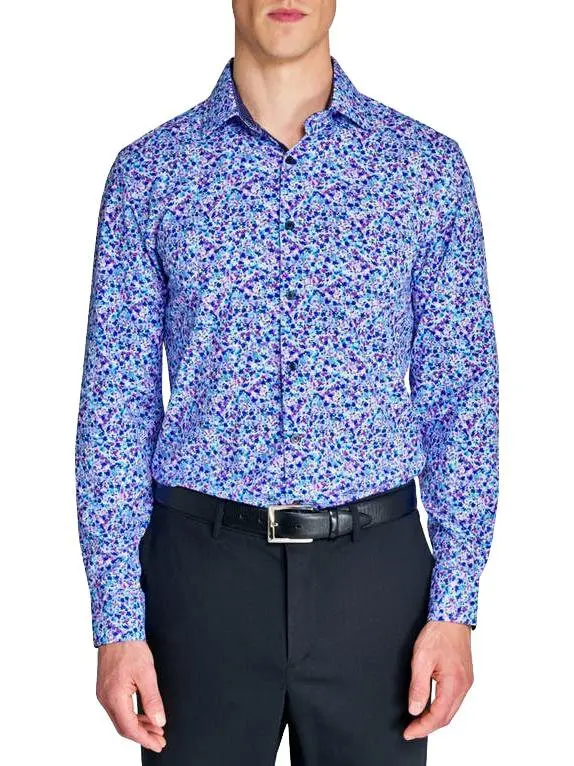 W.R.K Slim Fit Watercolor Floral Performance Dress Shirt - Purple