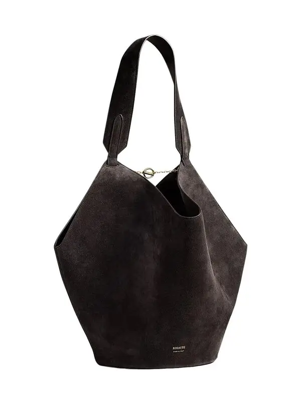 Khaite Lotus Small Suede Tote Bag - Dark Brown