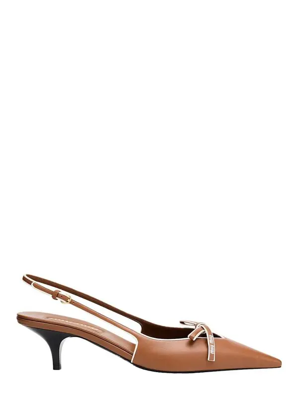 Miu Miu Nappa Leather Bow Slingback Pumps - Cognac Bianco