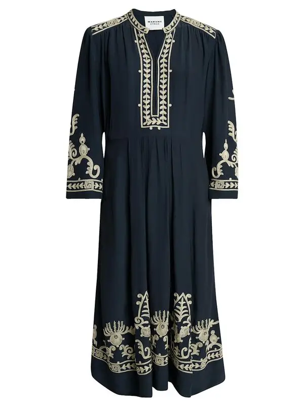 Isabel Marant Feliana Embroidered Midi Tunic Dress - Black