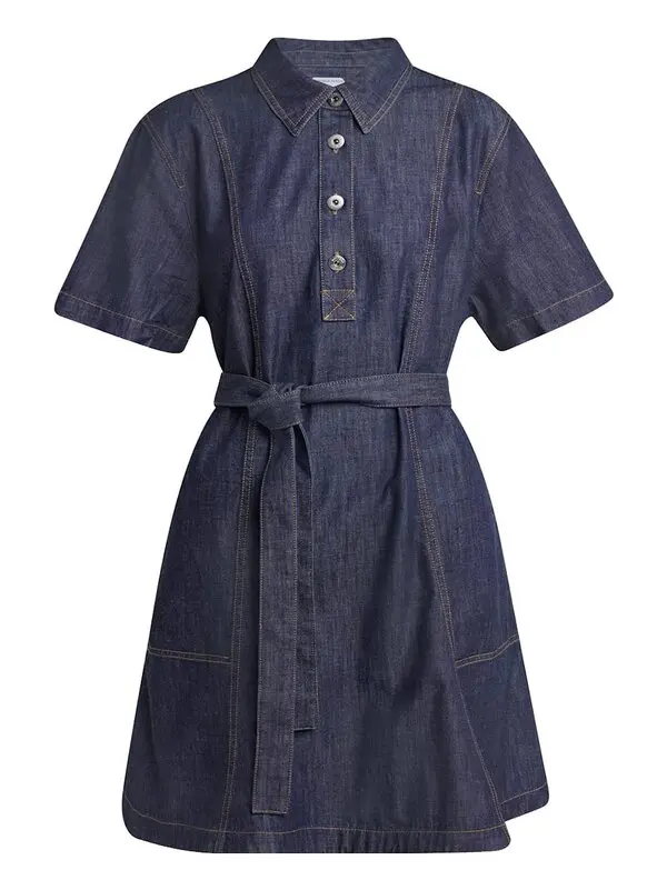 Bottega Veneta Short-sleeve Belted Denim Shirt Dress - Indigo