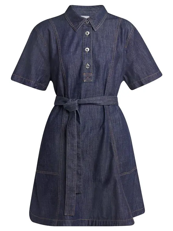 Bottega Veneta Short-sleeve Belted Denim Shirt Dress - Indigo