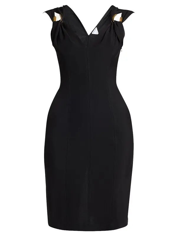 Bottega Veneta Buckle Sleeveless Grainy Viscose Linen Dress - Nero