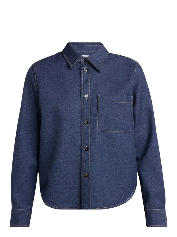 Bottega Veneta Melange Wool Cotton Drill Button-down Shirt - Indigo