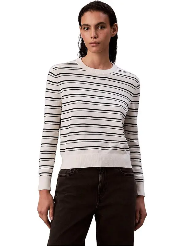 Calvin Klein Striped Crewneck Sweater - Tofu Stripe Combo