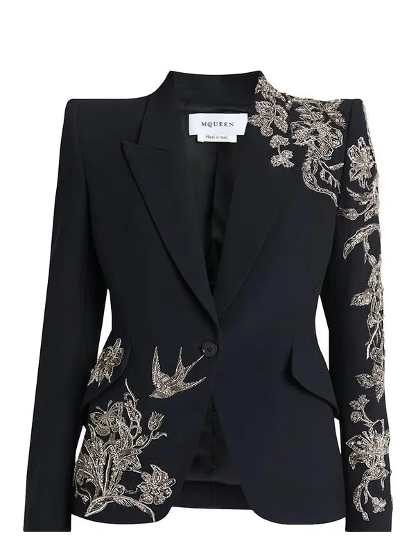 Alexander McQueen Crystal Embroidered Single-breasted Blazer - Black