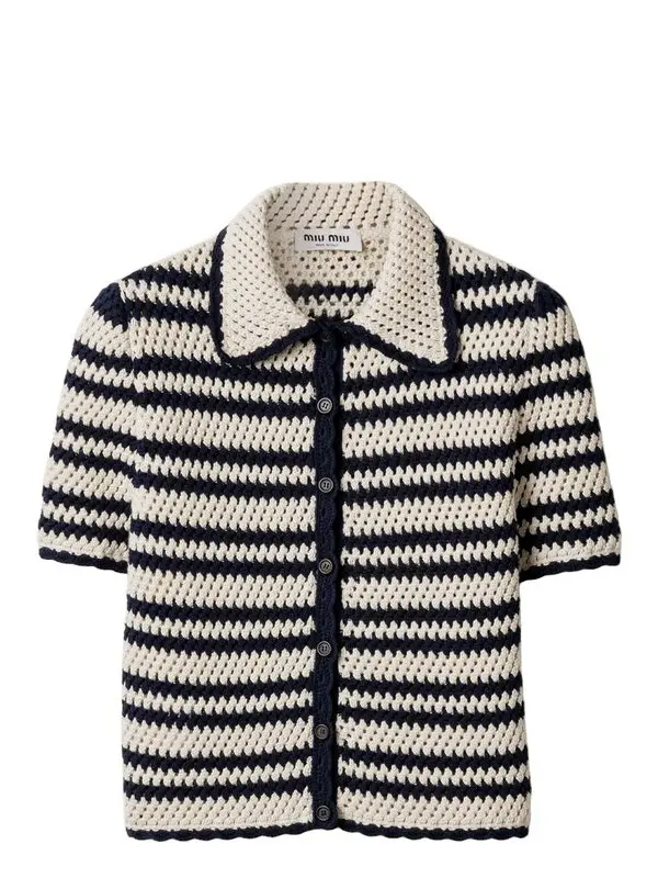 Miu Miu Cotton Cardigan - Natural/blue
