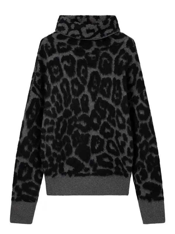 Stella McCartney Leopard Jacquard Turtleneck Sweater - Black/grey