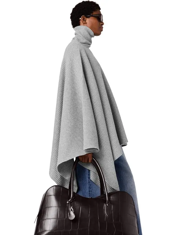Stella McCartney Knit Asymmetric Turtleneck Poncho - Grey Melange