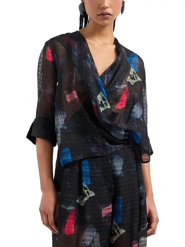 Emporio Armani Printed Silk-blend Top - Multi