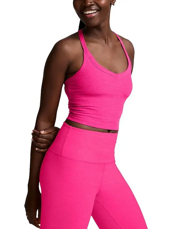 Beyond Yoga On The Up Cropped Tank Top - Pink Glow Heather