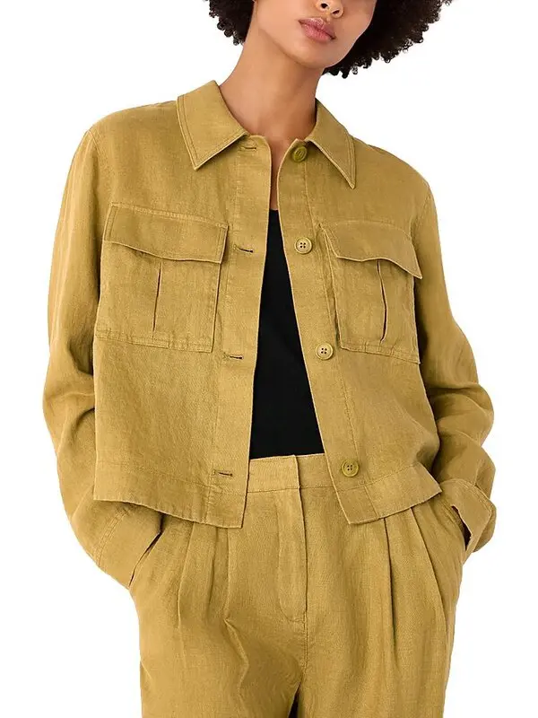 Whistles Abby Linen Casual Jacket - Olive