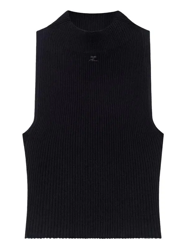 COURREGES Sleeveless Top With Appliqué Logo - Black