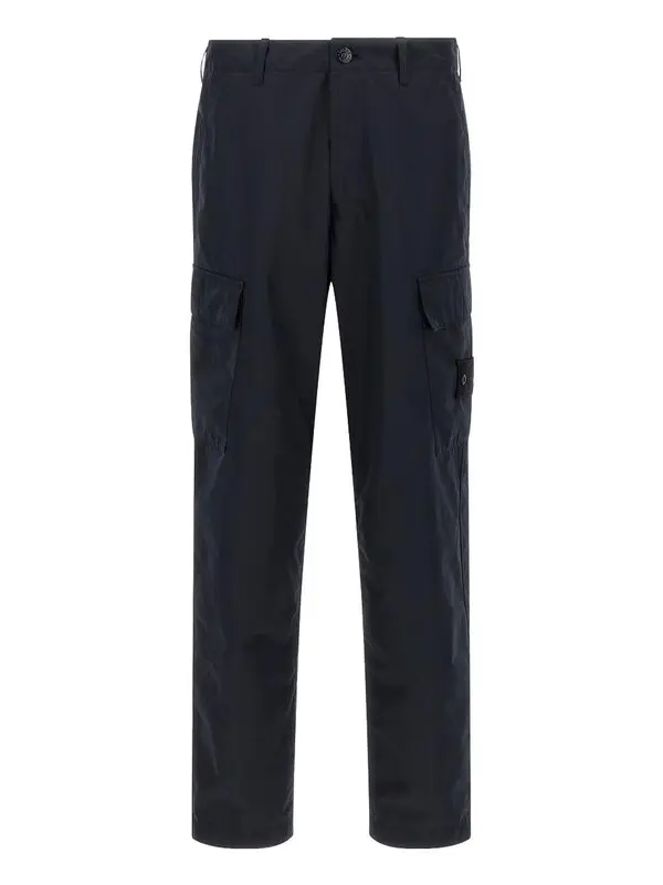 Stone Island Logo Badge Cotton Cargo Pants - Blue