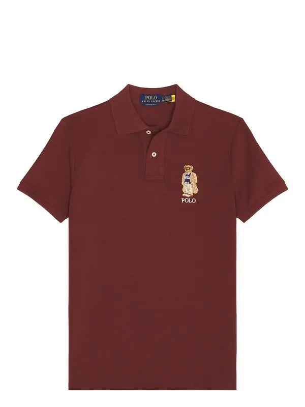 Polo Ralph Lauren Short Sleeve Cotton Mesh Novelty Bear Polo In Burgundy - Red Wine