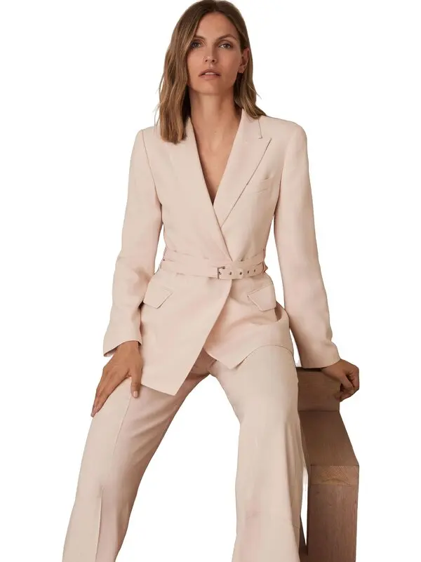REISS Darcie Single-breasted Belted Jacket - Pink