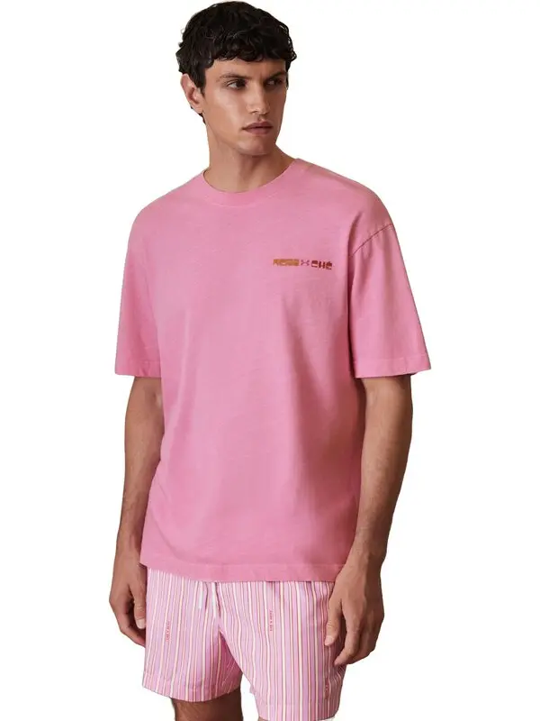 REISS Brava | Ché Cotton-linen Sunset T-shirt - Pink