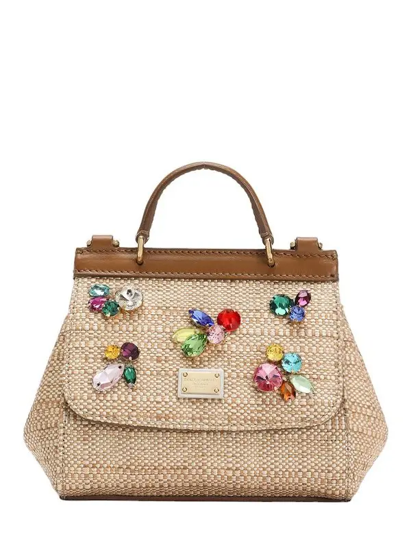 Dolce & Gabbana Sicily Raffia Handbag With Embroidery - Beige