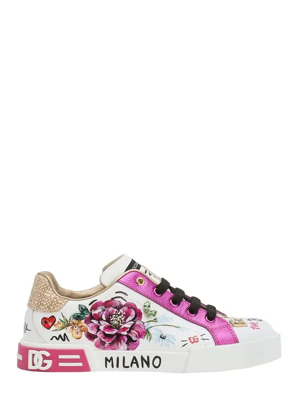 Dolce & Gabbana Dauphine Calfskin And Straw Sneakers - Multicolor