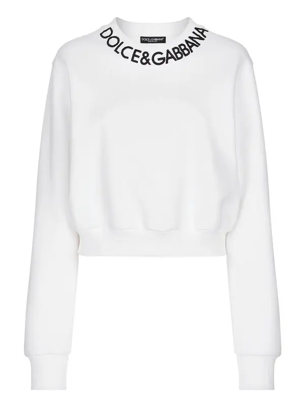 Dolce & Gabbana Cropped Jersey Sweatshirt With Logo Embroidery - White