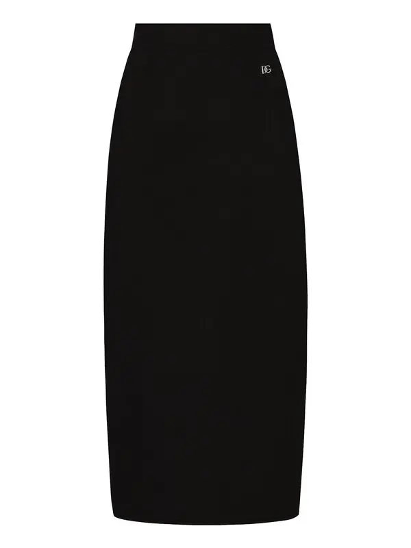 Dolce & Gabbana Stretch Viscose Knit Pencil Skirt With Dg Logo - Black
