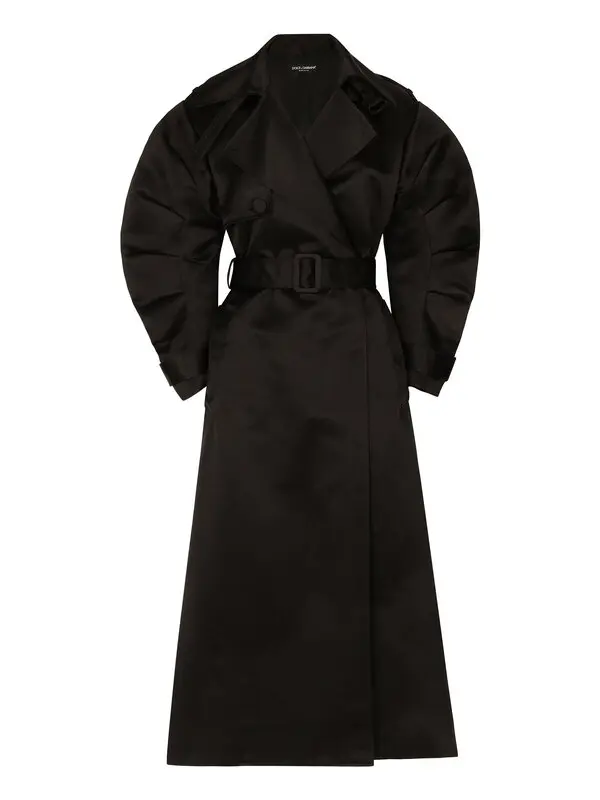 Dolce & Gabbana Silk Duchesse Trench Coat With Gathered Sleeves - Black