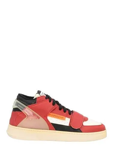 RUN OF Leather High-top Sneakers - Red
