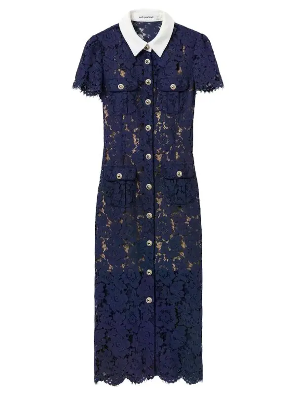 SELF-PORTRAIT Embroidered Lace Dress - Blue