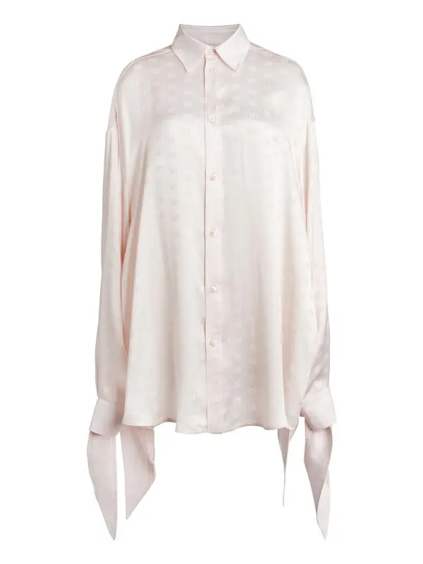 Balenciaga Knotted-cuff Logo-jacquard Silk Shirt - White