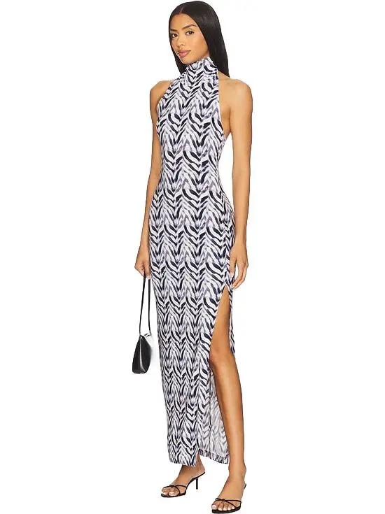 Norma Kamali Halter Turtle Side Slit Gown - Chevron Zebra