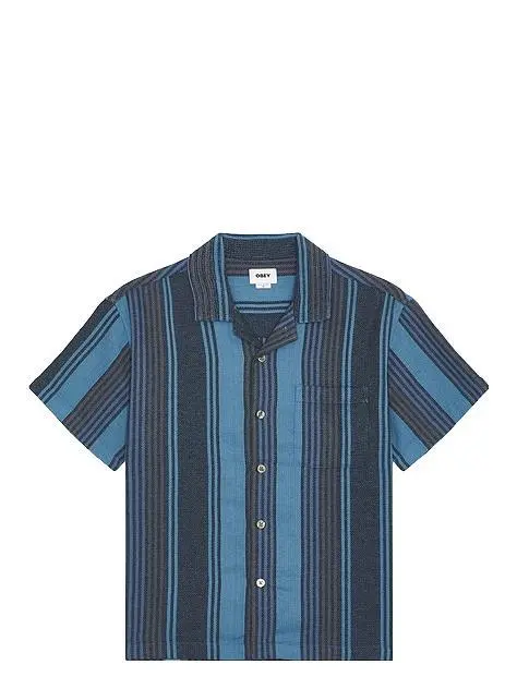 Obey Frazer Basket Weave Shirt In Blue - Black Multi