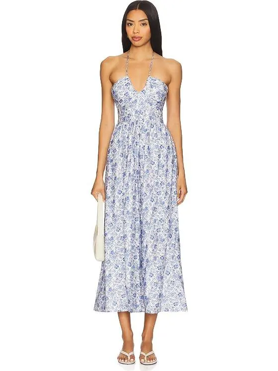 Minkpink Evelyn Halter Midi Dress - Blue Floral